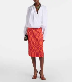 Dries Van Noten Satin Jacquard Midi Skirt - Orange