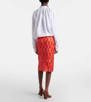 Dries Van Noten Satin Jacquard Midi Skirt - Orange