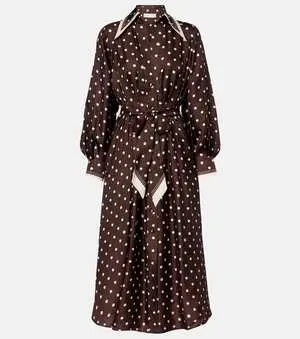 Zimmermann Polka-dot Belted Silk Shirt Dress - Brown