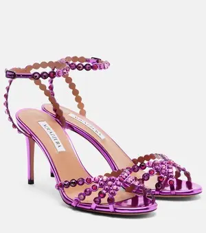 AQUAZZURA Tequila Crystal-embellished Metallic Leather Sandals - Pink