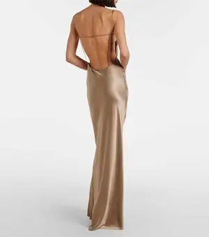 Saint Laurent Open-back Silk Satin Gown - Beige