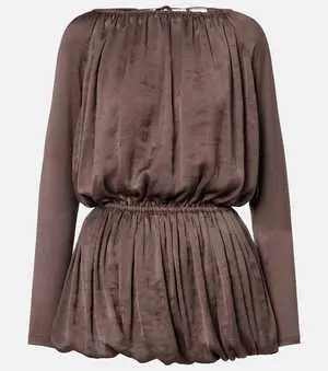 Saint Laurent Draped Taffeta Minidress - Brown
