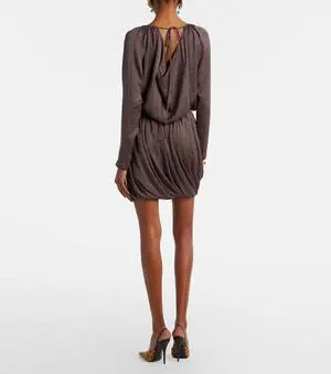 Saint Laurent Draped Taffeta Mini Dress - Brown