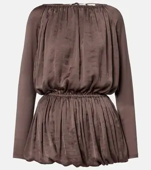 Saint Laurent Draped Taffeta Mini Dress - Brown
