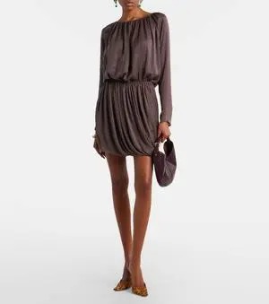 Saint Laurent Draped Taffeta Mini Dress - Brown