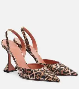 Amina Muaddi Holli 95 Satin Slingback Pumps In Leopard