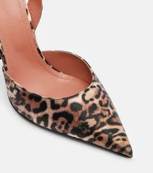 Amina Muaddi Holli 95 Satin Slingback Pumps In Leopard