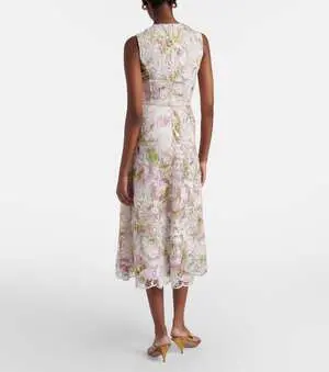 Monique Lhuillier Belted Lace Midi Dress