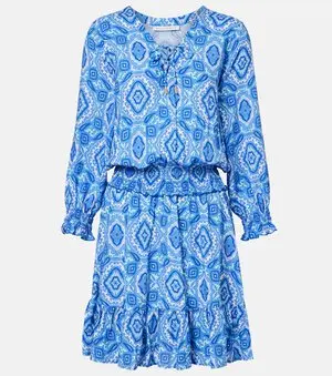 Heidi Klein Mykonos Printed Smocked Minidress - Blue