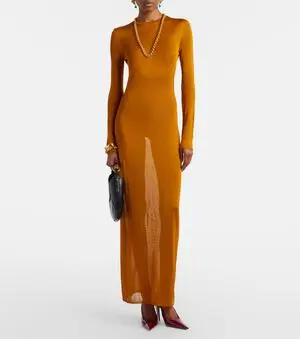 Saint Laurent Knitted Semi-sheer Maxi Dress - Orange