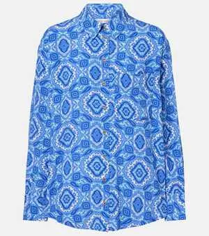 Heidi Klein Mykonos Printed Silk Shirt - Blue