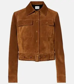 Saint Laurent Belted Cropped Suede Jacket - Brown
