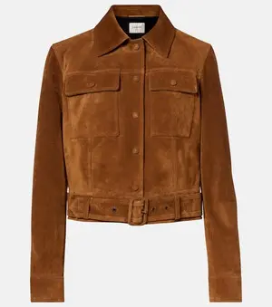 Saint Laurent Belted Cropped Suede Jacket - Brown