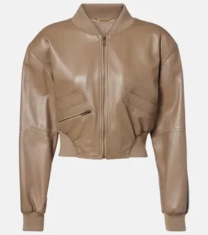 Chloé Cropped Leather Bomber Jacket - Brown