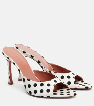 Amina Muaddi Alexa 95 Polka-dot Satin Mules - White