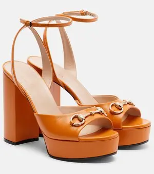 Gucci Horsebit Leather Platform Sandals Orange