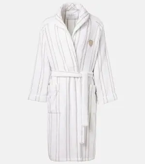 Brunello Cucinelli Logo Striped Cotton Terry Bathrobe - White
