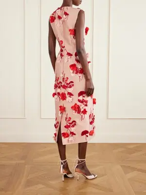 Erdem Appliquéd Chiffon-trimmed Embroidered Mikado Midi Dress - Pink