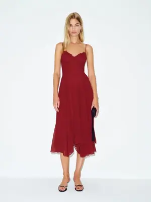 Gauzy V-Neck Midi Dresses