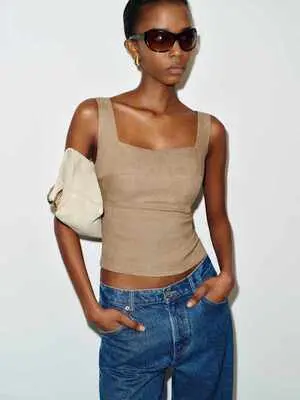 REFORMATION Clarence Linen Top - Natural