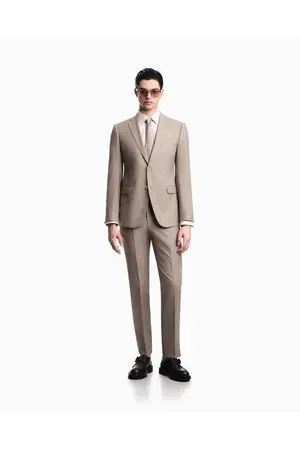 Emporio Armani Single-breasted Suit In Fresh Wool Canvas With Printed Yarn