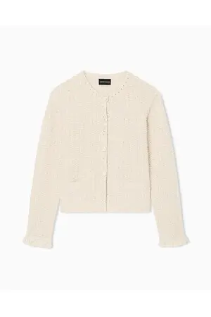 Emporio Armani Checked Jacket With Fringes - White