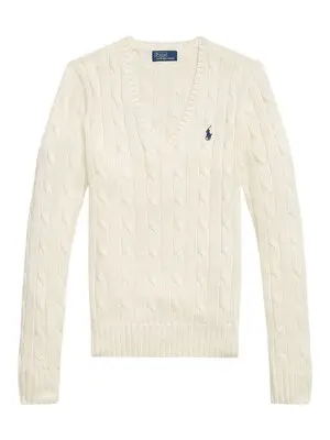 Polo Ralph Lauren Cable Knit Sweater With Logo - Beige
