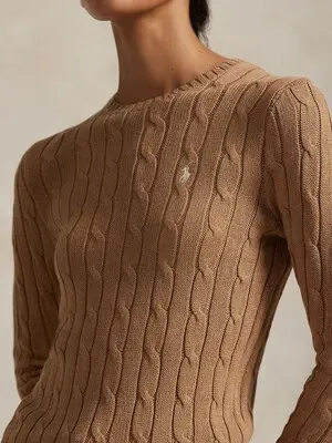 Polo Ralph Lauren Cable Knit Sweater With Logo - Beige