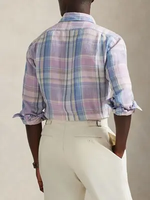 Polo Ralph Lauren Checked Slub Linen Shirt - Pink