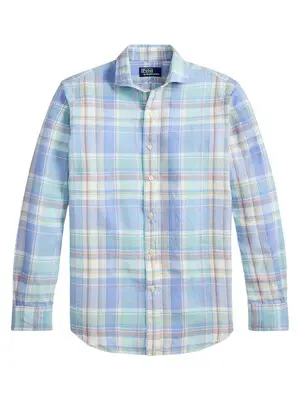 Polo Ralph Lauren Checked Slub Linen Shirt - Sky Blue
