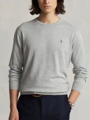 Polo Ralph Lauren Slim Fit Crew Neck Long Sleeve Cotton Pullover - Grey