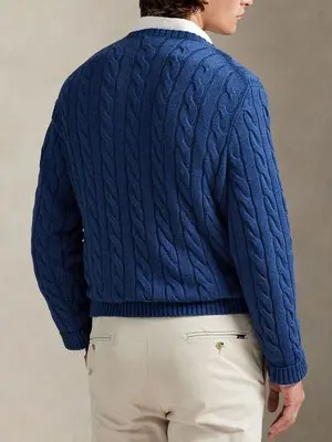 Polo Ralph Lauren Cable Knit Sweater With Logo - Blue