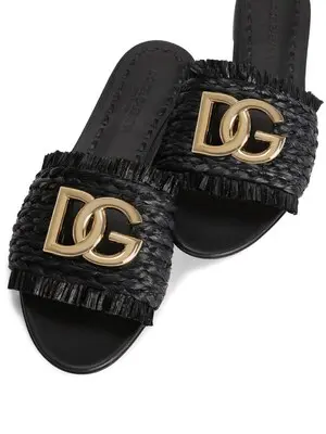 Dolce & Gabbana Dg Logo Rafia Flat Sandals - Black