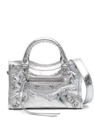 Balenciaga Le City Mini Leather Handbag - Silver