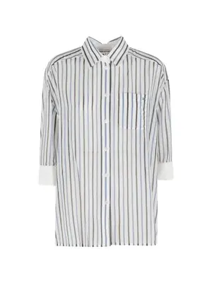SEMICOUTURE Gracia Striped Cotton Shirt - Blue
