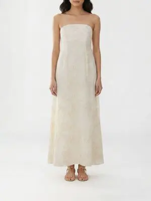 Liu Jo Cotton Maxi Dress With Embroidery And Sequins - Natural