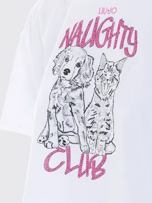 Liu Jo Cotton T-shirt With Graphic Print And Rhinestones