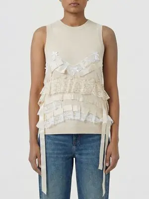 ANIYE BY Sleeveless Knit Top With Lace And Ribbon Embellishments - White