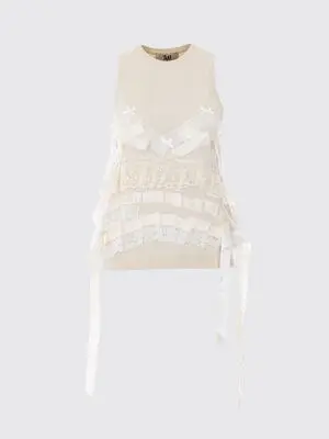 ANIYE BY Sleeveless Knit Top With Lace And Ribbon Embellishments - White