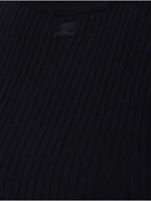 COURREGES Ribbed Viscose Cropped Top - Black