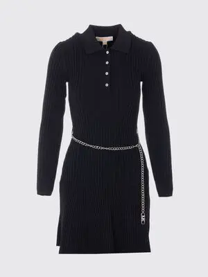 Michael Kors Ribbed Knit Polo Dress With Chain Belt