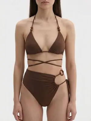 Magda Butrym Polyamide Bikini Top With Bead Embellishments - Brown