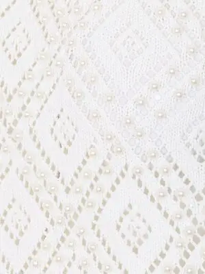 TWINSET Openwork Cotton Blend Knit Top With Pearl Embellishments