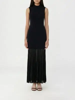 Michael Kors Sleeveless High Neck Stretch Polyester Sheath Dress With Pleated Maxi Skirt