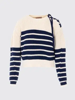 TWINSET Striped Knit Sweater With Tie Detail - White