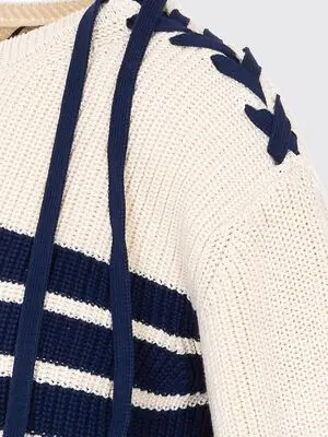 TWINSET Striped Knit Sweater With Tie Detail - White