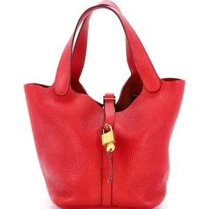 HERMES Picotin Lock Bag Clemence Mm - Rouge Casaque