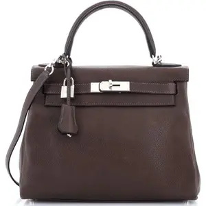 HERMES Kelly Handbag Brown Barenia Faubourg With Palladium Hardware 28 - Ebene