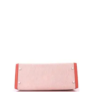 Hermès Kelly Handbag Toile And Brown Swift With Palladium Hardware 28 - Red