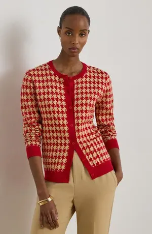 Ralph Lauren Houndstooth Cotton-blend Cardigan